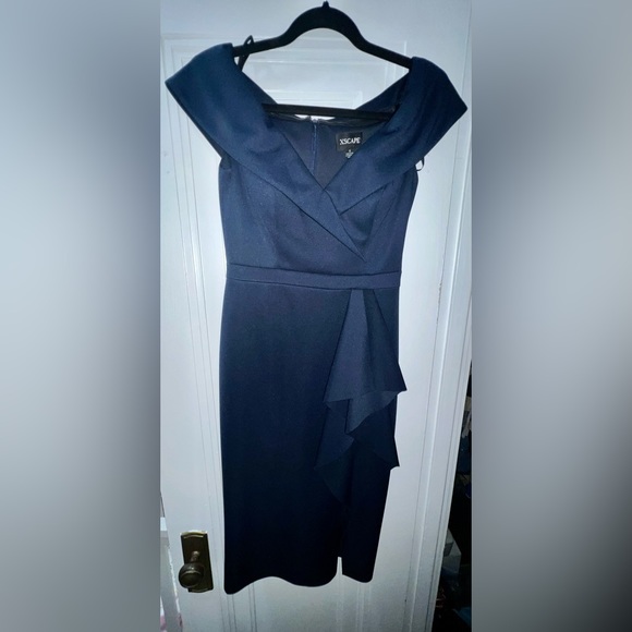 Dresses | Midnight Blue Xscape Midi Cocktail Dress | Poshmark